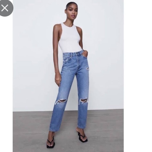 Zara | Jeans | Zara Ripped Mom Jeans | Poshmark